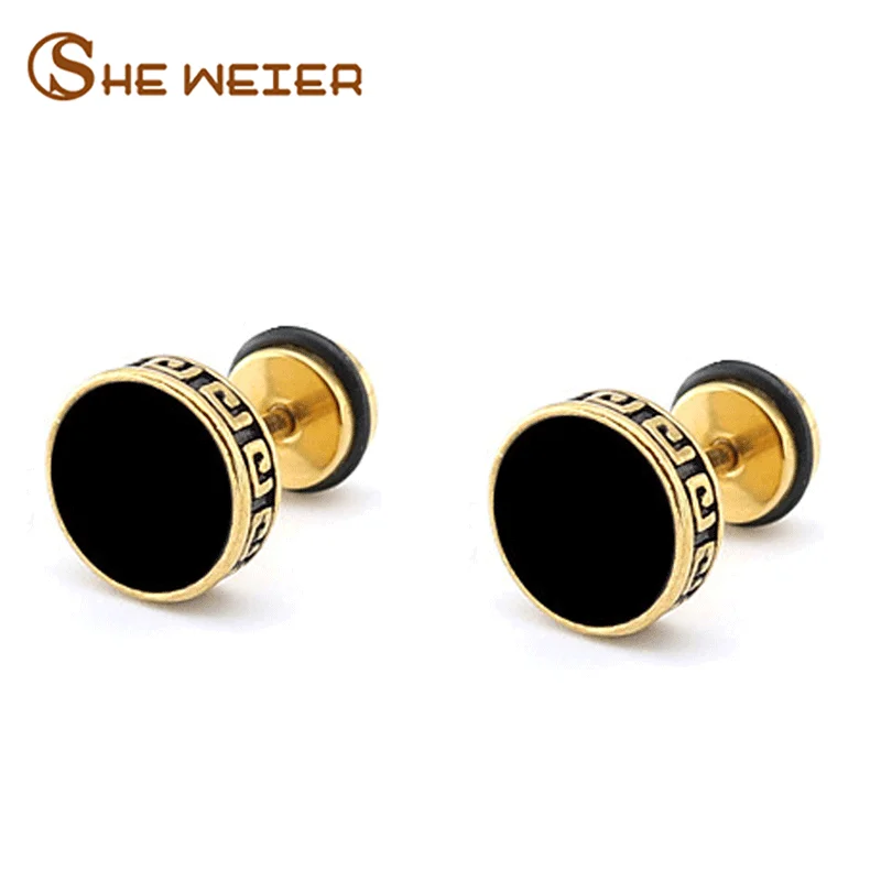 Men's Stainless Steel Horizontal Bar Earrings Jewelry Titanium Fashion ...