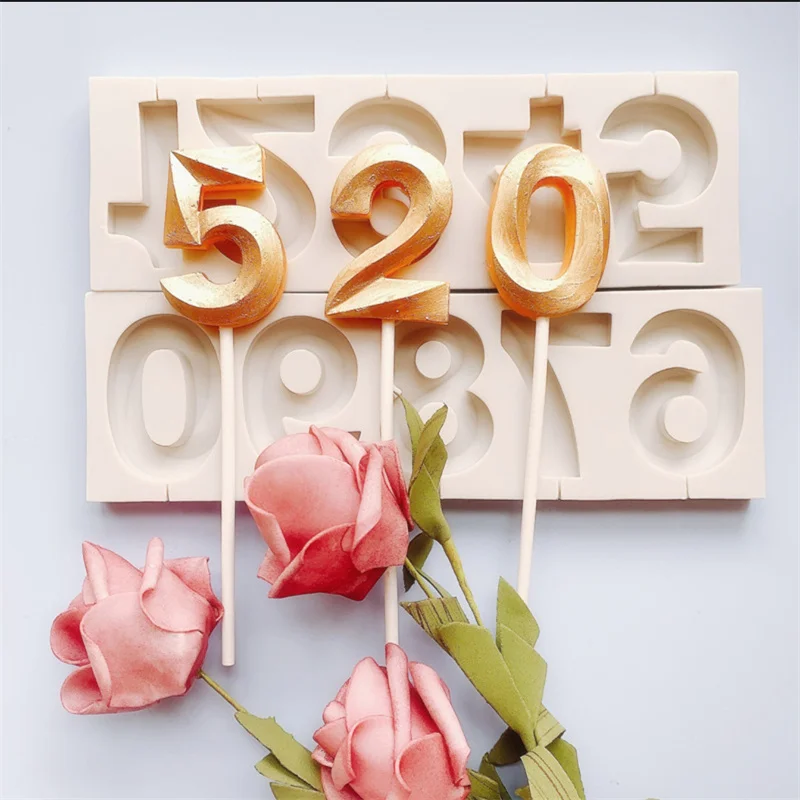 0-9 Metal Numbers Silicone Mold Birthday Cake Digital Molds Lollipop ...