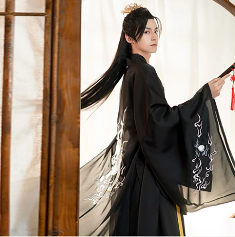 Large Size 3XL Hanfu Men Ancient Chinese Hanfu Black Jackek Sets Men ...