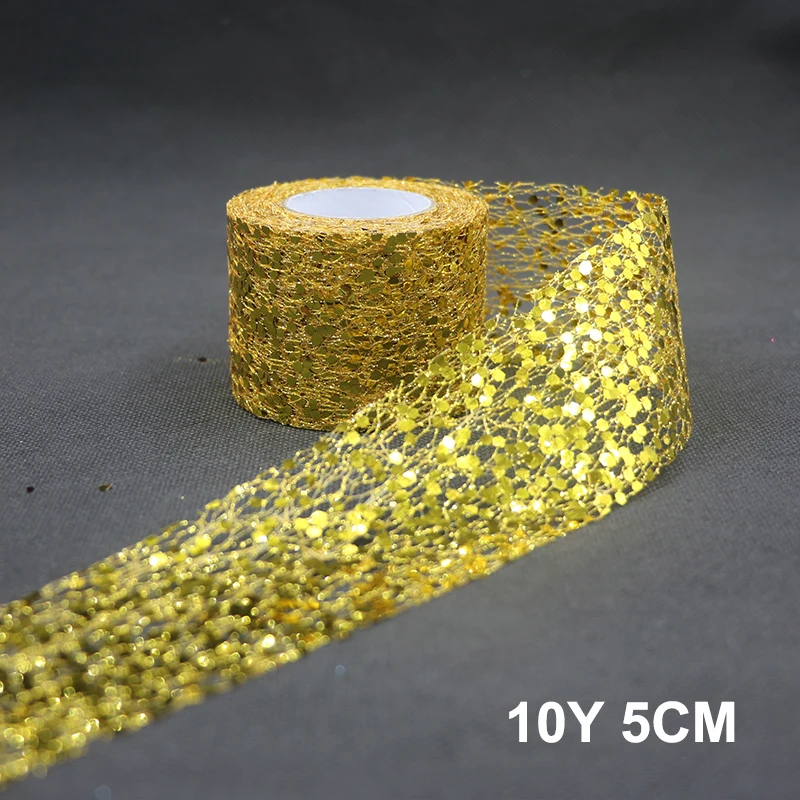 Glitter Sequin Tulle Rolls 5CM Gold Laser Organza Christmas Decoration ...