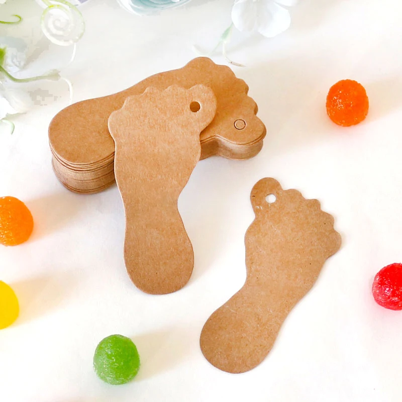 50pcs Cute Foot Shape Gift Tags Wedding Birthday Party Decorative Kraft ...