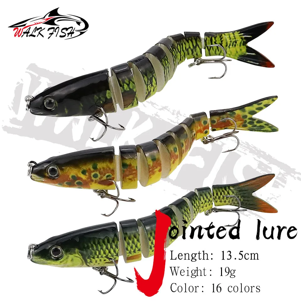 WALK FISH 13.5cm 19g Jointed Fishing Lures Wobblers Sinking 8 Segment ...