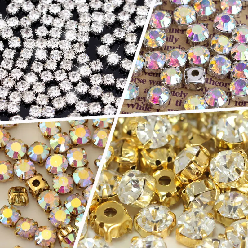 Round Shapes Silver & Gold Sew On Rhinestones With Claw Crystal Стразы ...