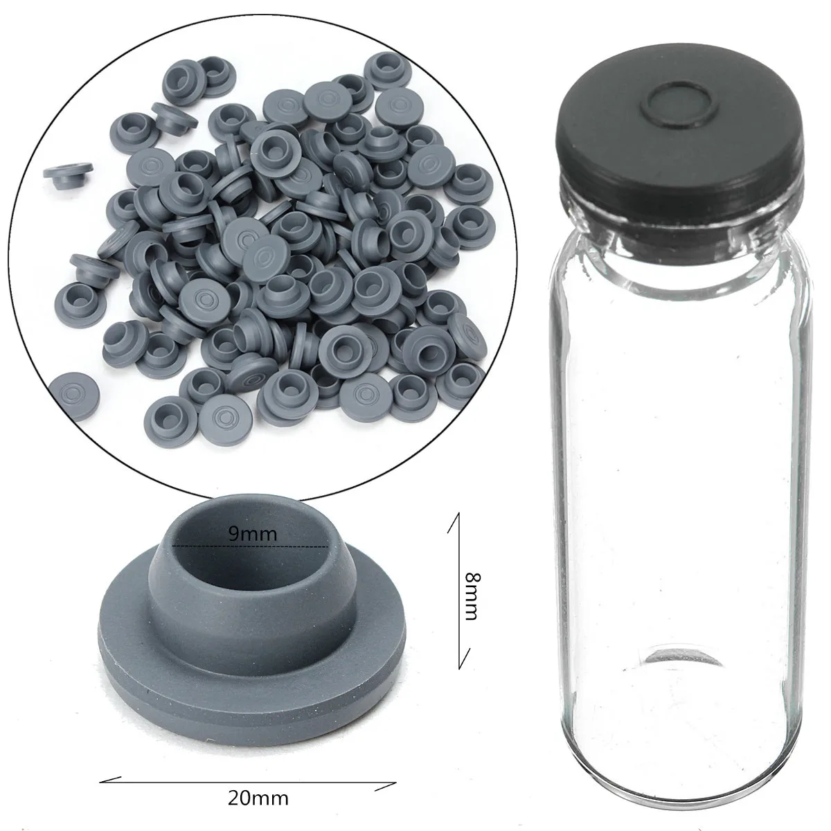 100Pcs 20mm Rubber Stoppers Plugs Gray Self Healing Injection Ports ...