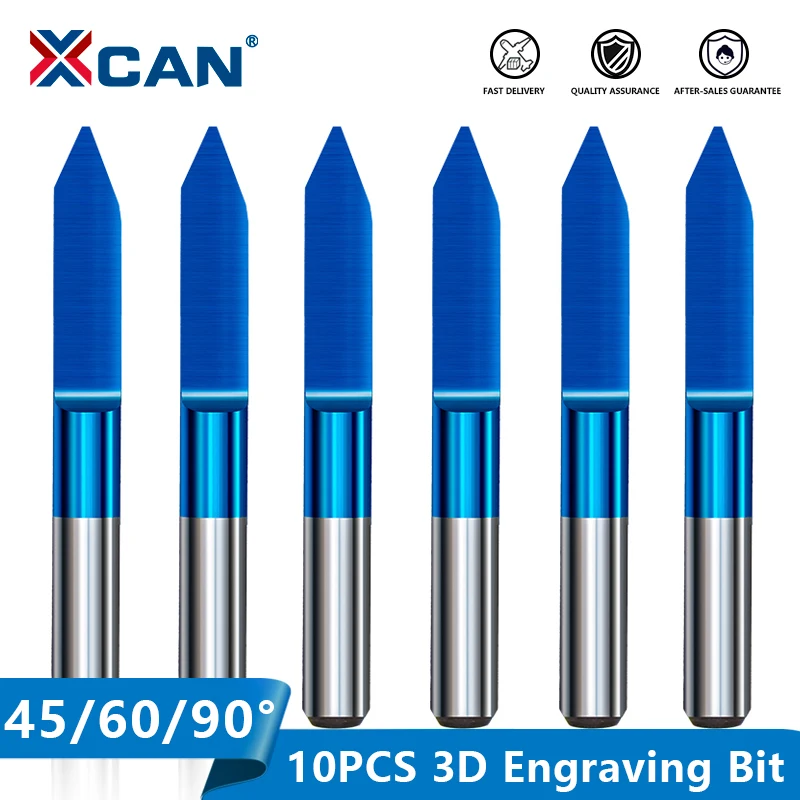 Xcan V Shape Milling Cutter 10pcs Blue Coated Flat Bottom Carbide Pcb ...