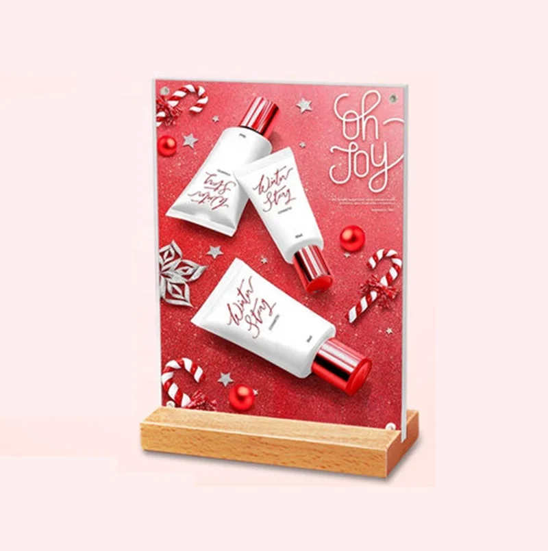 A3 A4 A5 A6 Retail Sign Holder T Shape Acrylic Price Sign Wood Menu ...