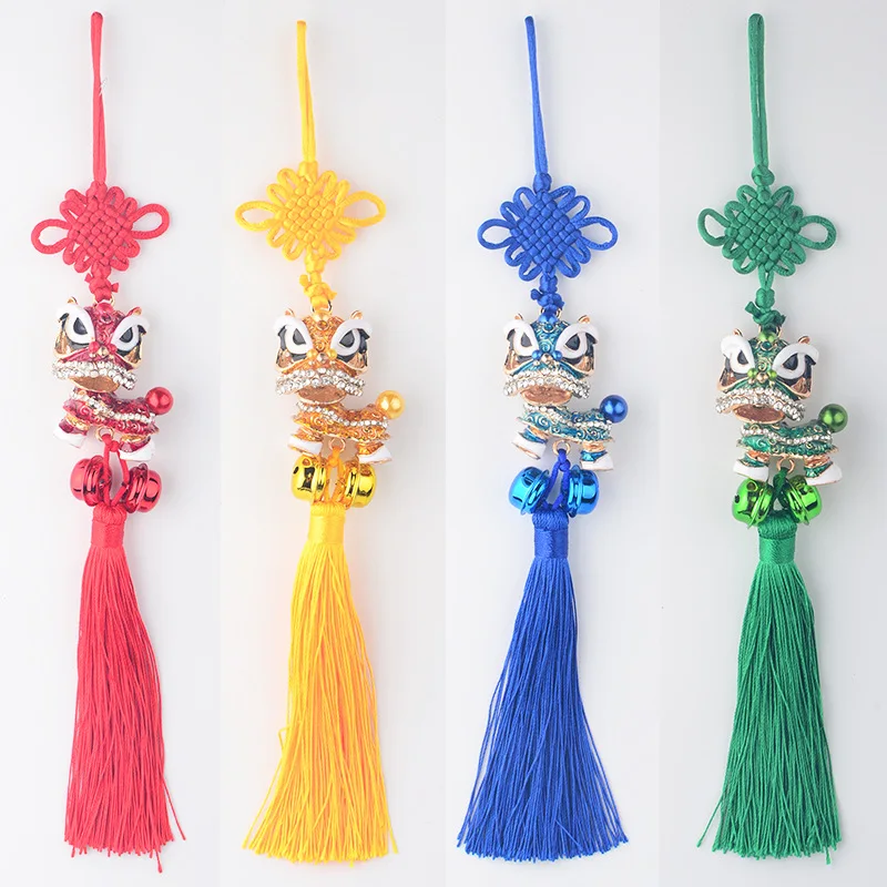 Cartoon lion dance head keychain cute creative Chinese style Tassel ...