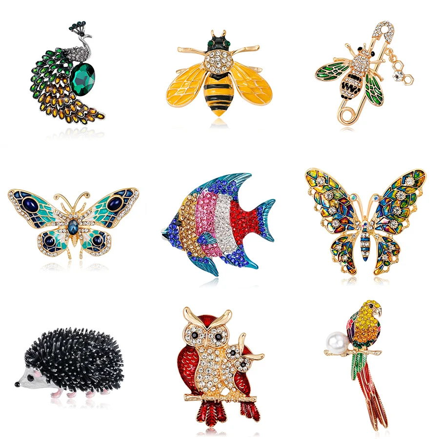 2021 Enamel Animal Brooches For Women Peacock Bee Butterfly Hedgehog ...