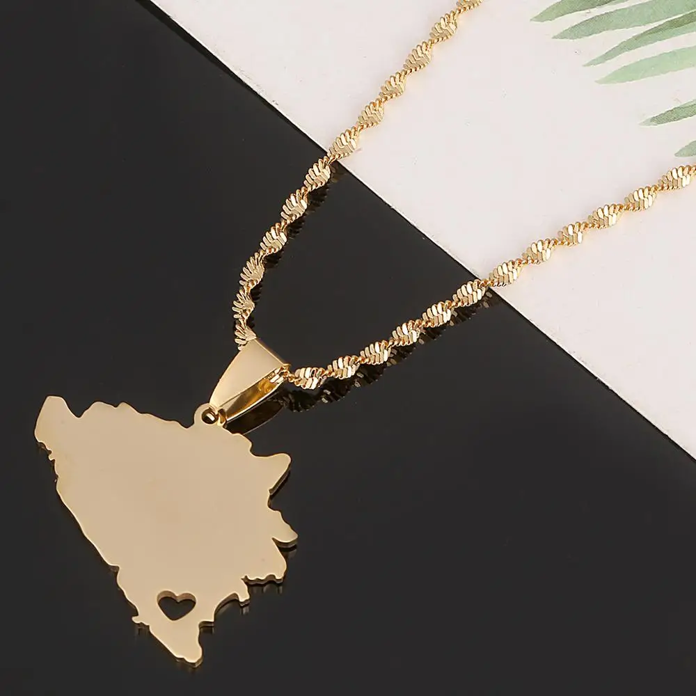 Edelstahl Gold Farbe Bosnien und Herzegowina Karte Anhänger Halsketten für Frauen Bosnischen ...