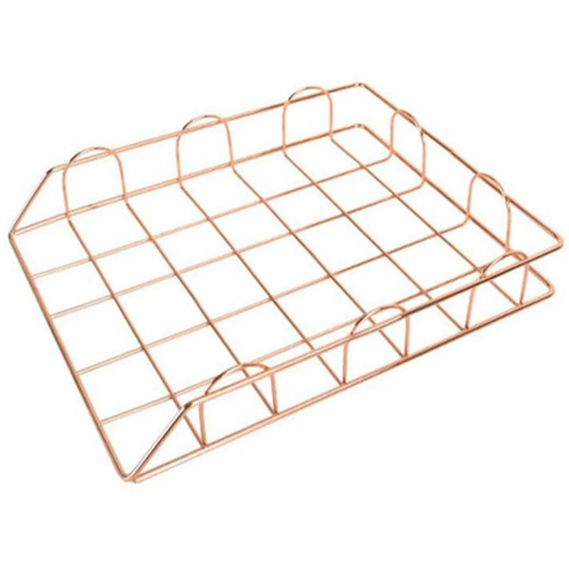 Nordic Rose Gold Metal Stackable Storage Basket Office Desktop A4 Paper ...