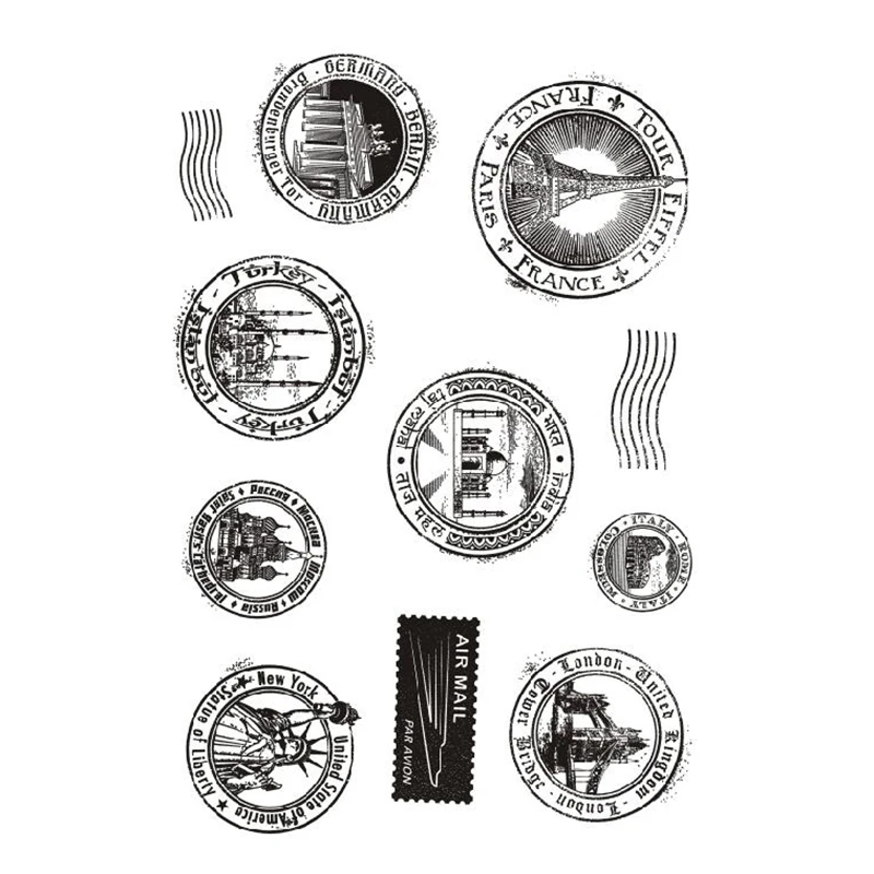Postmarks-Clear-Stamps-Retro-Building-Postage-Stamps-Travelers-Journal ...