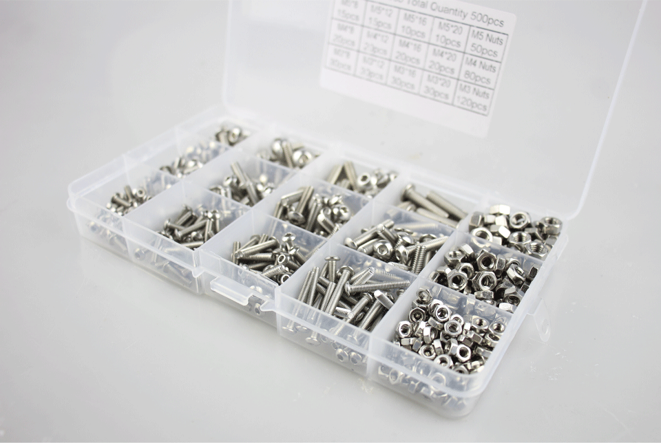 440pcs -Kit d'assortiment de boulons en acier inoxydable 304, M2 M3 M4 ...