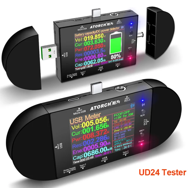 UD24 2.4"inch USB tester DC5.5 Type-C digital voltmeter ammeter power ...