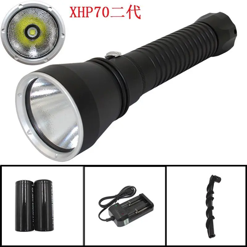 Waterproof diving flashlight XHP70 LED white light underwater sucba ...