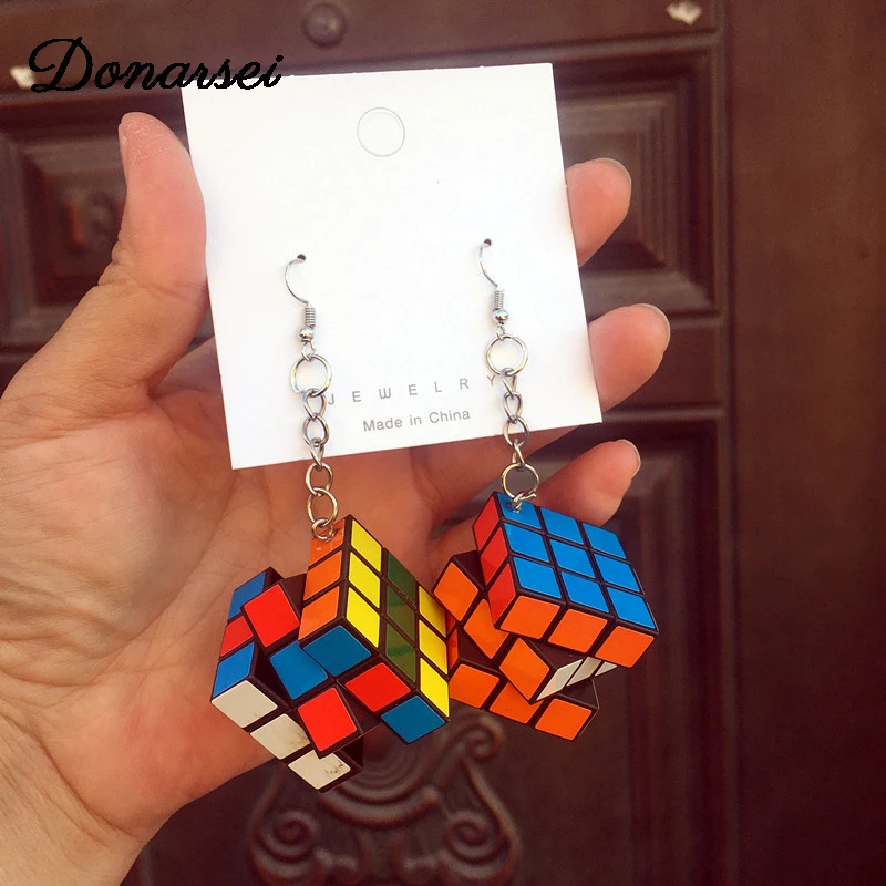 Donarsei Funny Resin 3d Magic Cube Drop Earrings For Women Colorful ...
