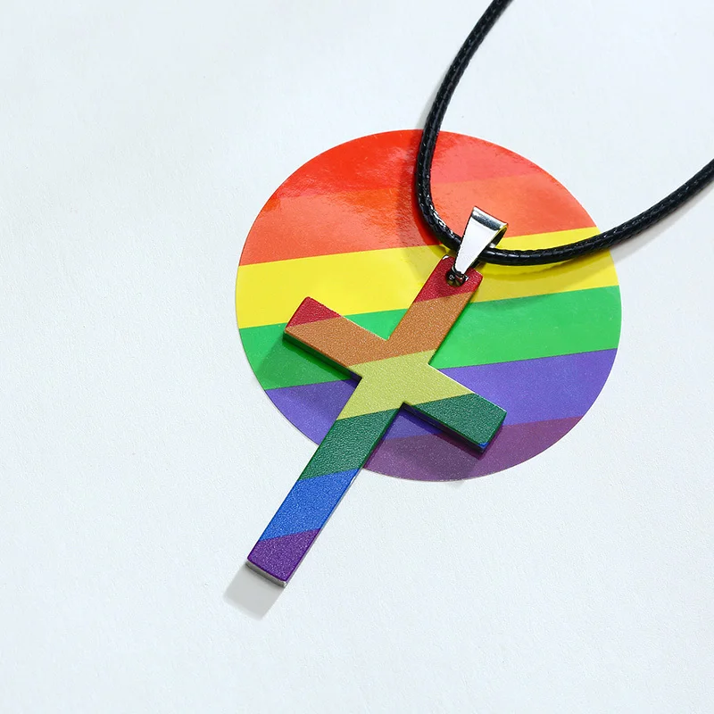 Collar de Cruz de arco iris de acero inoxidable con eslabón de cadena ...