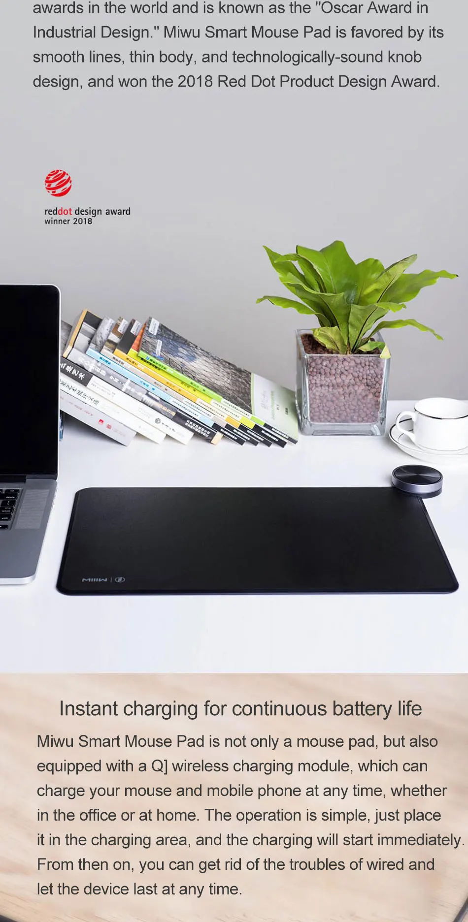 MIIIW Wireless Charging Smart Mouse Pad Office Computer Desk Mat ...