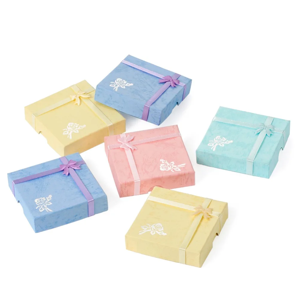 6pcs Square Cardboard Bracelet Gift Boxes with Flower, Sponge Bracelet ...