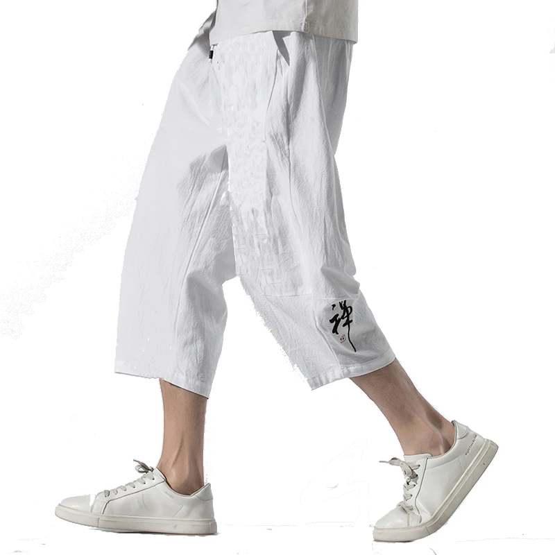 MOGU Fashion Man Linen Cropped Cross Pant Trouser Men Casual Wide ...