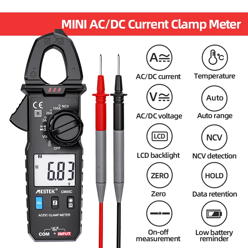 MESTEK Clamp Meter Auto Range Multimeter AC/DC Pinza Amperimetrica True ...