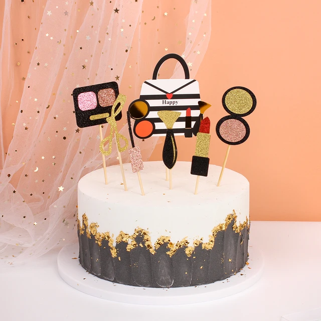 28pcs Birthday Party Cake Toppers Glitter Lipstick Cupcake Insert ...
