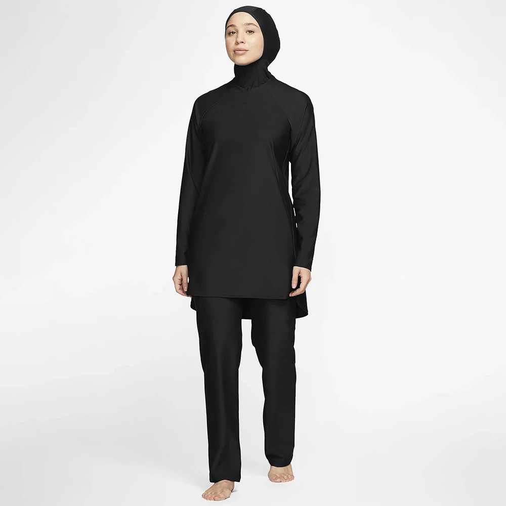 Black-Women-Swimsuit-Burkini-Muslim-Swimwear-2-Piece-Set-Long-Sleeve ...