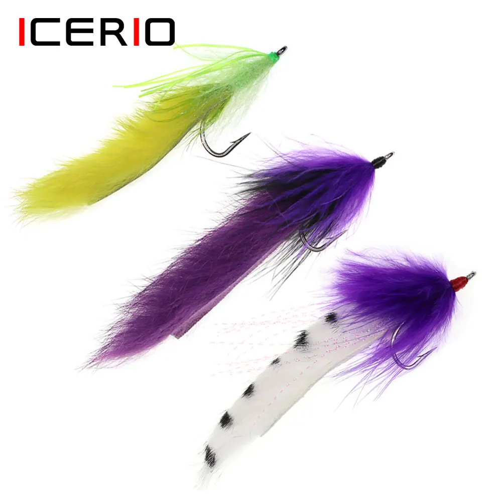 ICERIO 1/0# 3PCS Tarpon Bunny Fly Rabbit Strip Zonker Streamer Fly ...
