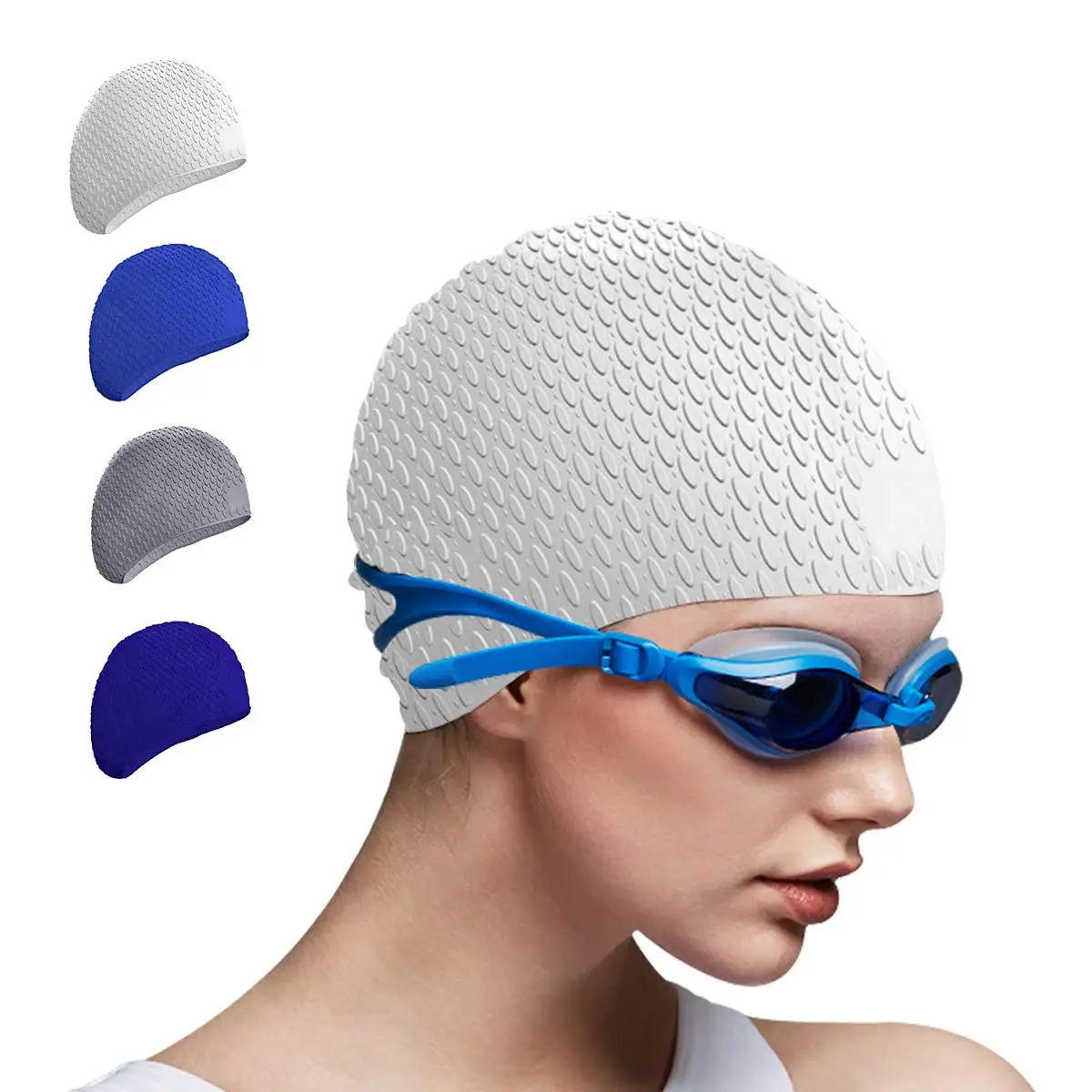 Swimming Goggles Caps Set Silicone Women Long Hair Large Swim Hat Men ...