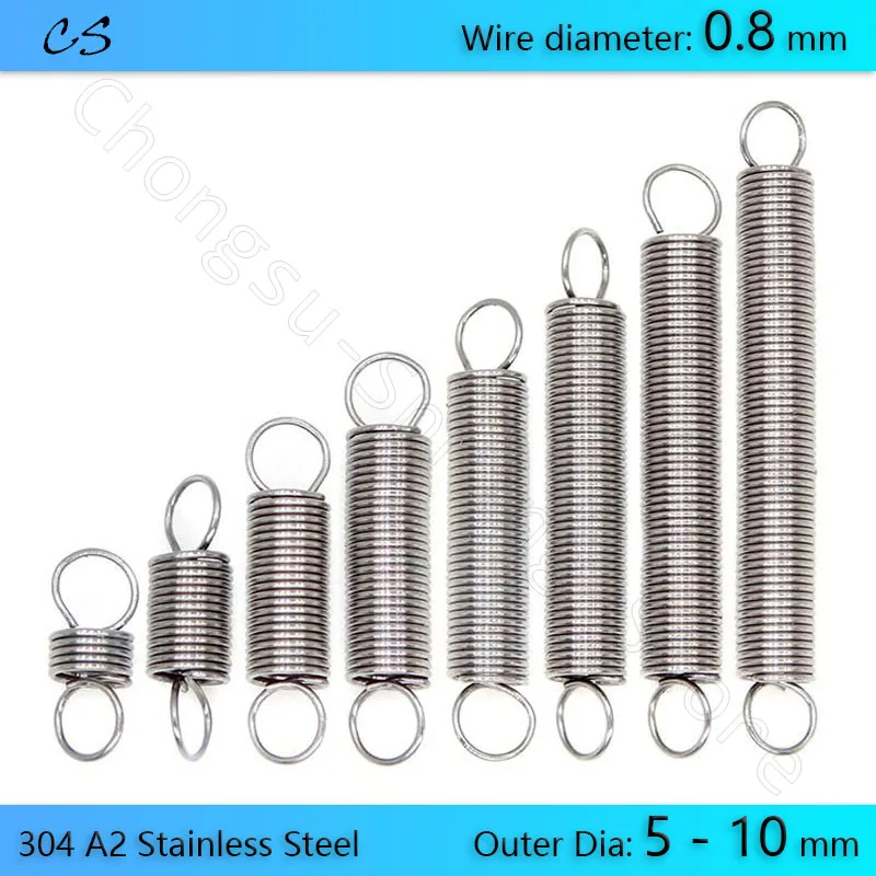 10PCS 0.8mm Tension Spring with Hooks A2 Stainless steel 0.8mm Wire Dia ...