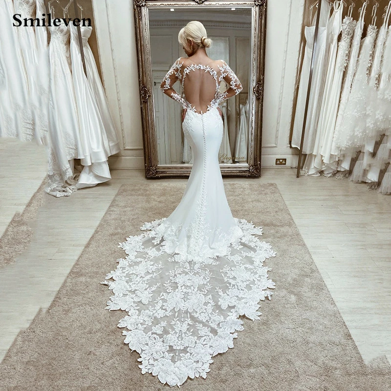 Long Sleeve Lace Wedding Dress Open Back
