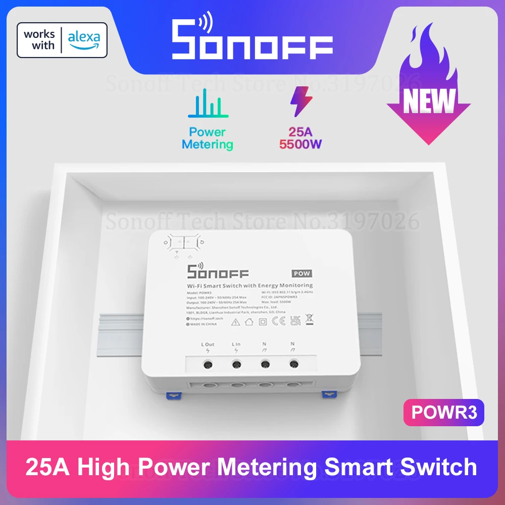 SONOFF POW R3 25A Power Metering WiFi Smart Switch Overload Protection ...
