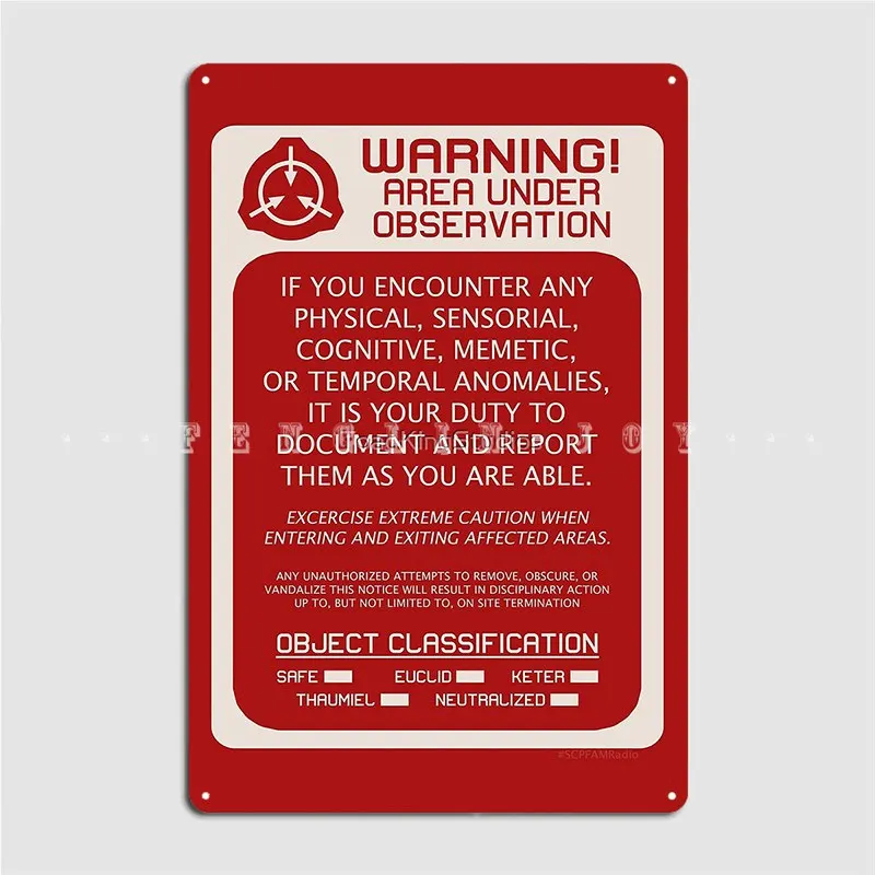 Scp Foundation Red Warning Signage Metal Plaque Poster Club Home Party ...