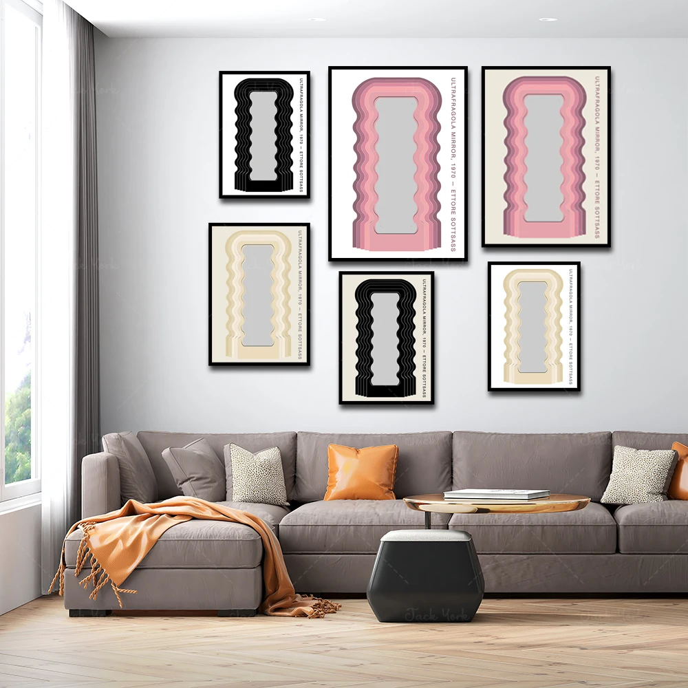 Wall Hangings waved mirror minimalist poster italian midcentury design ...