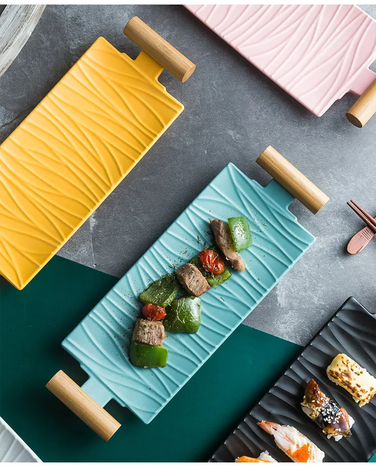 Plats et assiettes,Assiette rectangulaire nordique en céramique pour ...