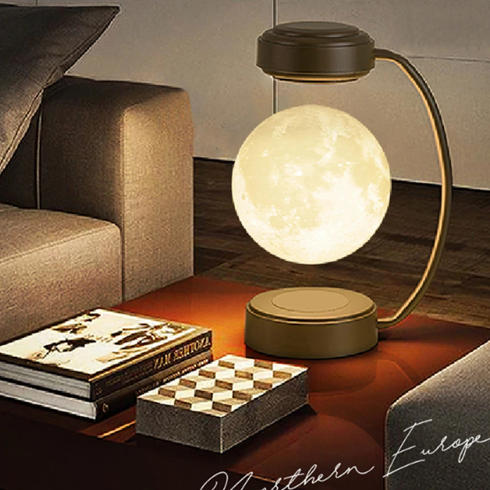 3D Magnetic Levitating Moon Lamp LED Night Light Rotating Wireless ...