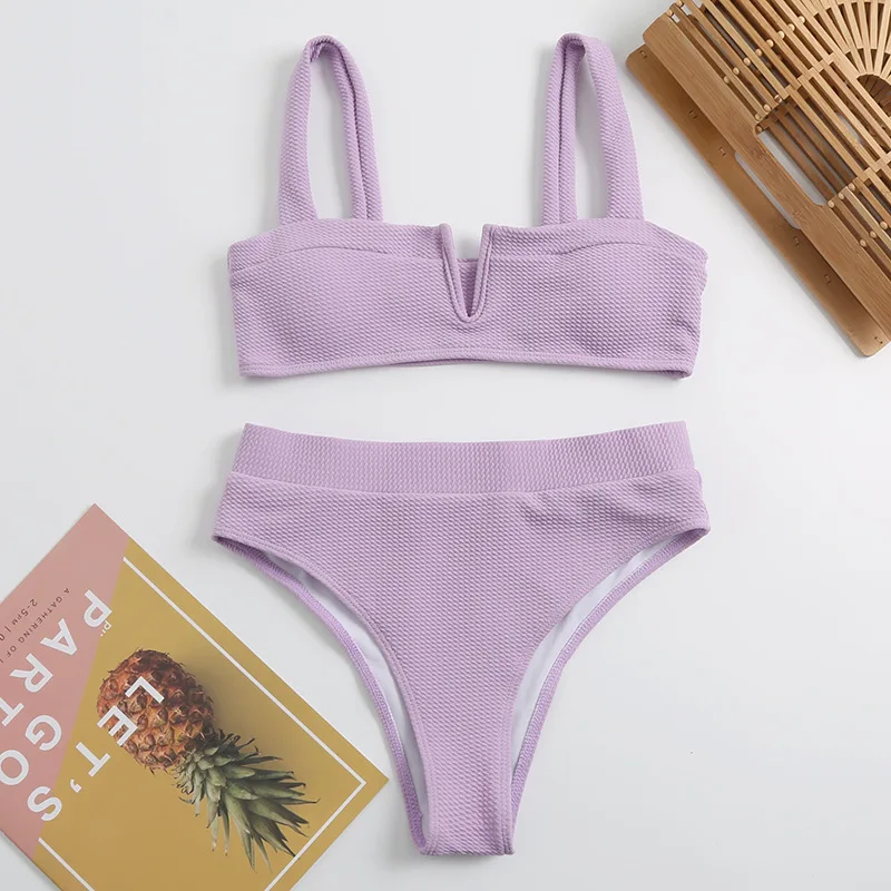 Sexy Purple Bandeau Bikini Set High Waist Swimwear Women Swimsuit ...