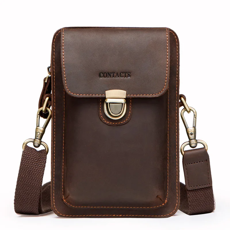 Men Shoulder Messenger Bags Cow Leather Mobile Phone Pocket Men's ...