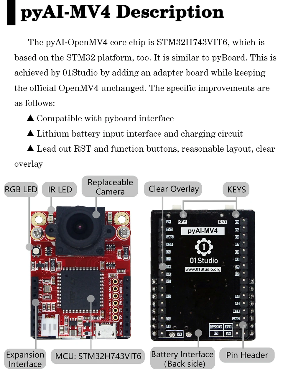 MicroPython 0.3MP 카메라 STM32 AI 임베디드 개발키트 [pyAI-MV4 KIT] / 디바이스마트
