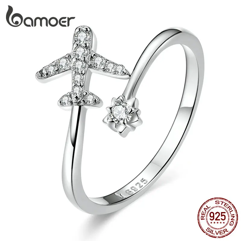 Bamoer Genuine 925 Sterling Silver Flying Plane Open Finger Rings For ...