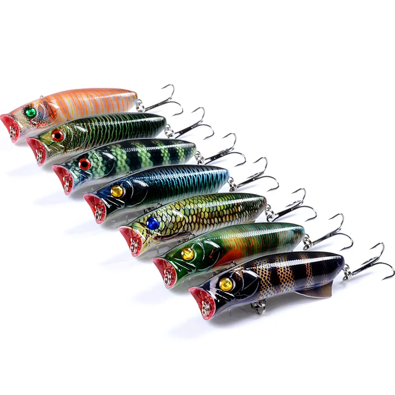1pcs 3d Coloured Drawing Floating Popper Fishing Lures 3d Eyes Bait ...