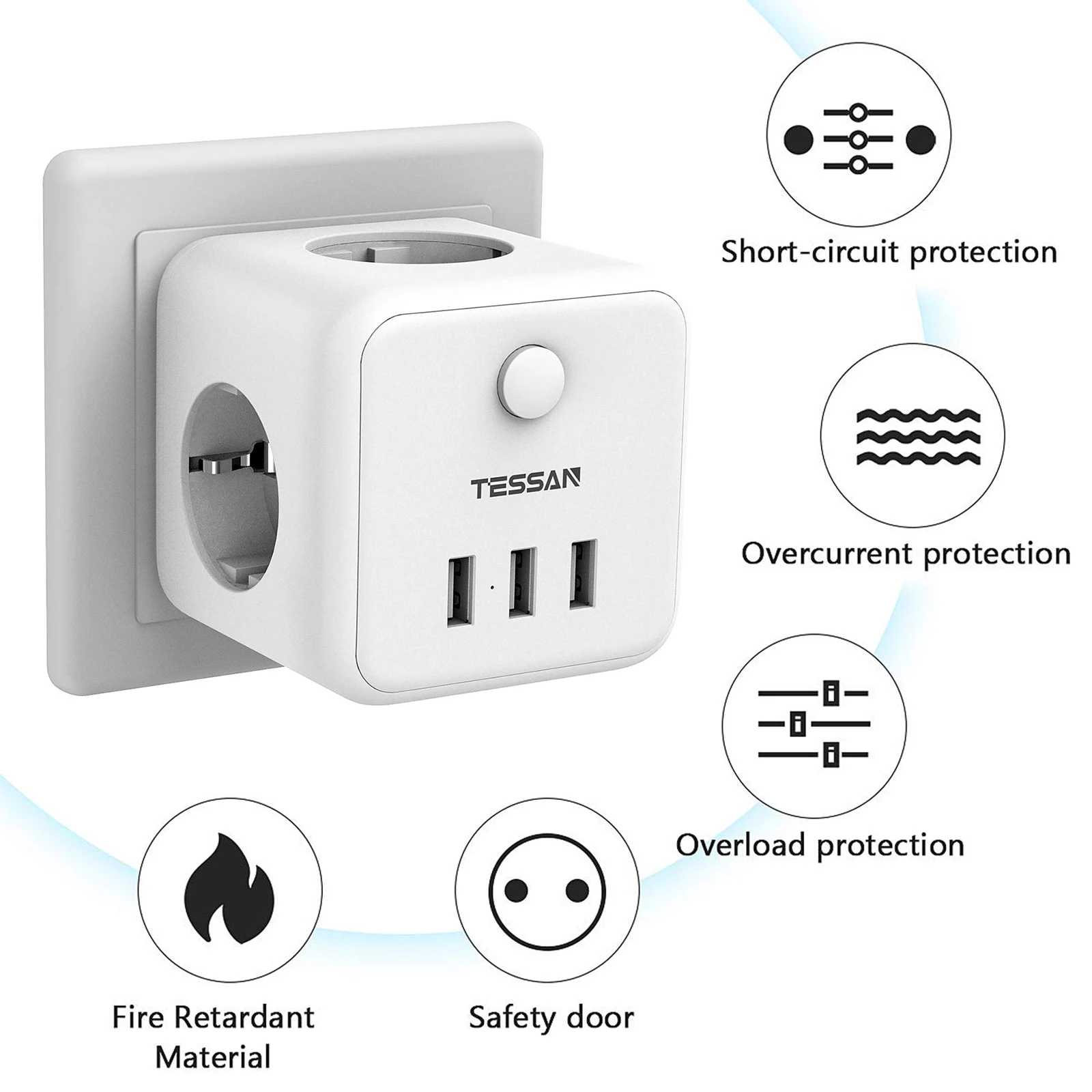 TESSAN cubo de enchufe múltiple con interruptor de encendido/apagado, 3 ...