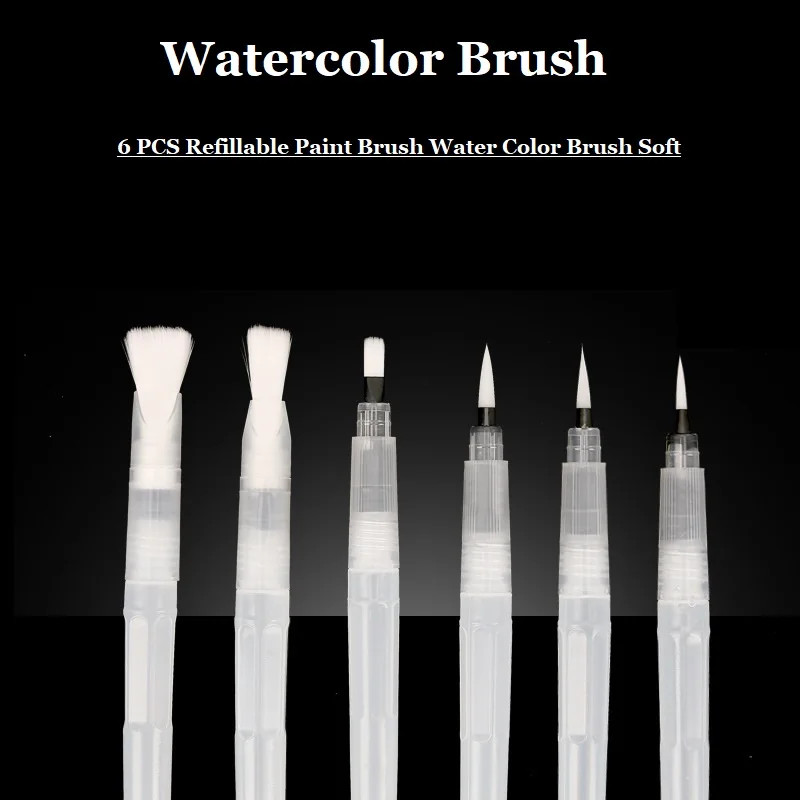 6PCS Refillable Portable Paint Brush Water Color Brush Pencil Soft ...