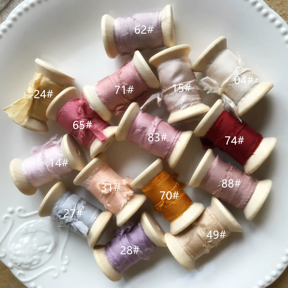 ins style 25mm 32mm 50mm 100% Pure Silk Frayed Edge Ribbon for wedding ...