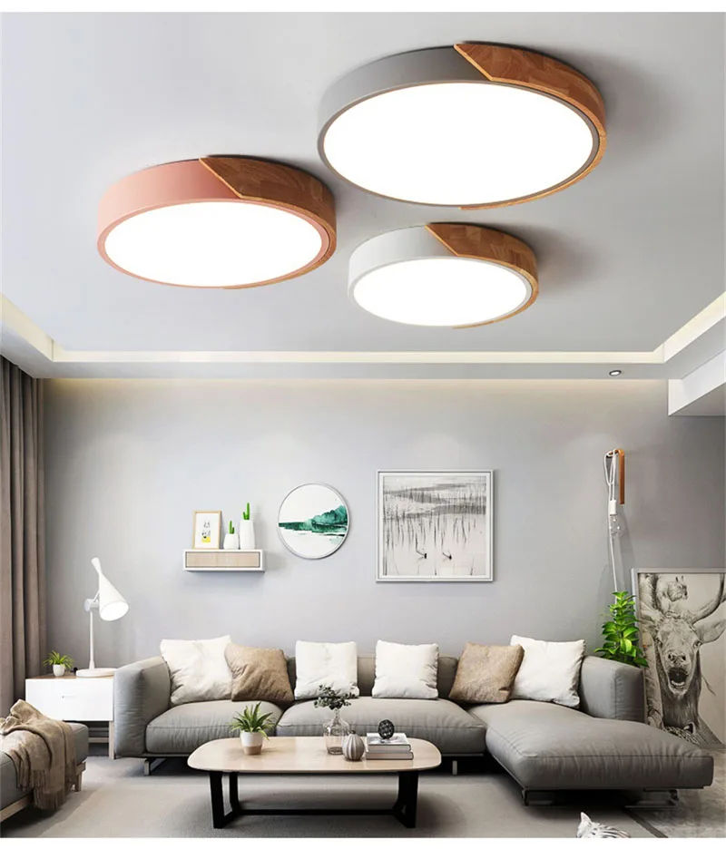 Modern Led Colorful Round Wood & Metal Cover Ceiling Lights Kitchen ...