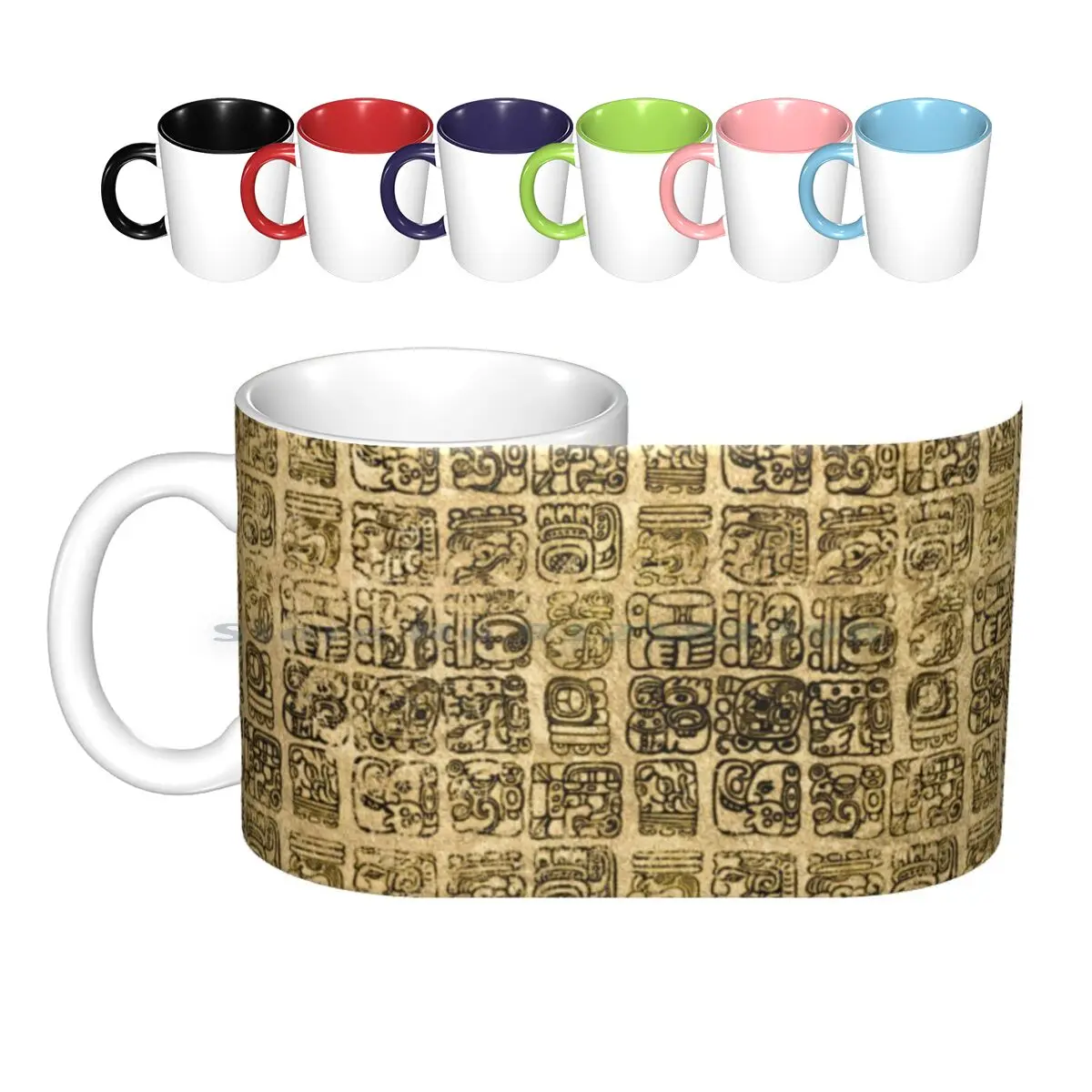 Mayan And Aztec Glyphs Gold On Vintage Texture Ceramic Mugs Coffee Cups ...