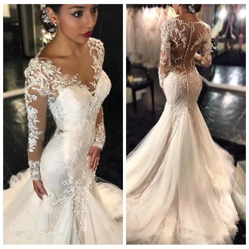 Wedding Dress Lace Sleeves Fishtail