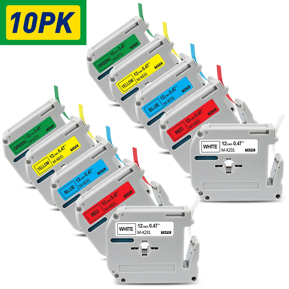 UniPlus 10PK 231 631 Color Set 9mm 12mm Compatible Brother MK Label ...