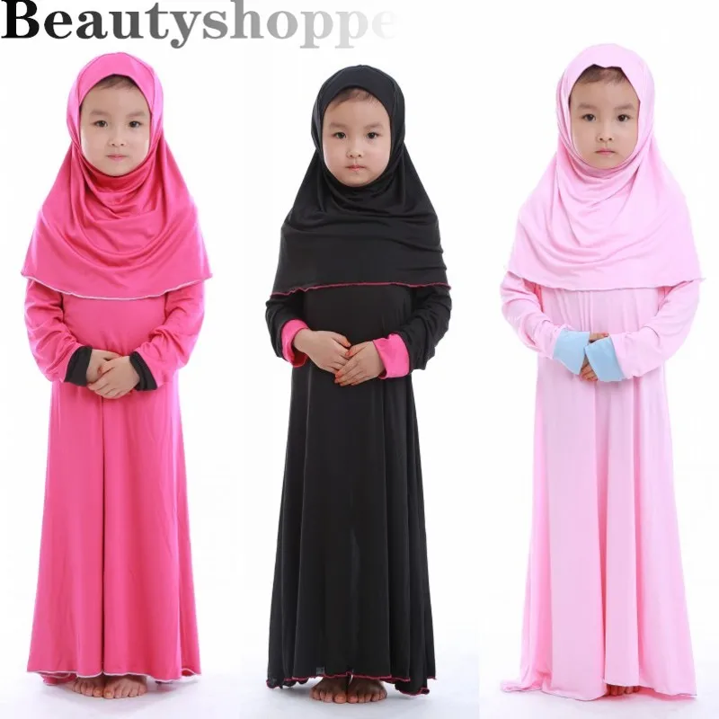 Muslim-Kids-Girls-Dress-Two-Pieces-Set-Abaya-Long-Hijab-Scarf-Maxi ...