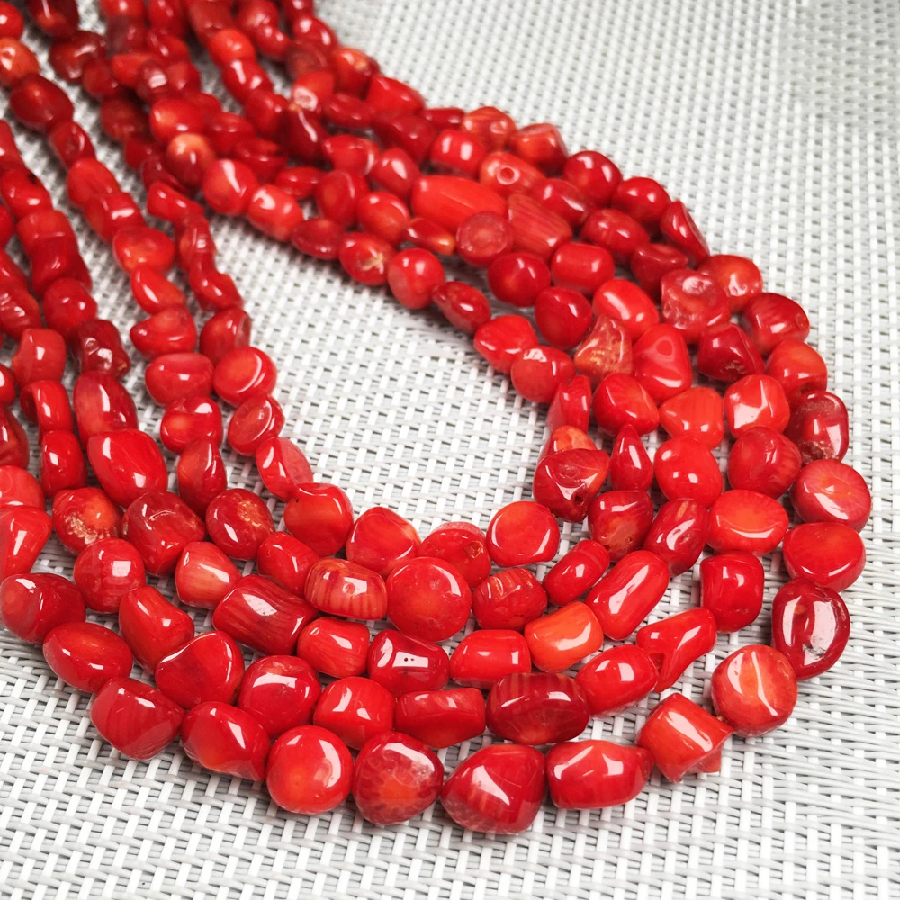 Natural Stone Red Coral Beads Irregular Punch Loose Isolation Beads for ...