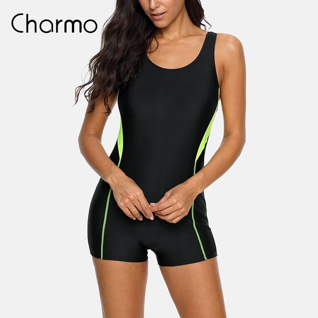 Charmo One Piece Women Sports Swimwear Sports Swimsuit Colorblock ...